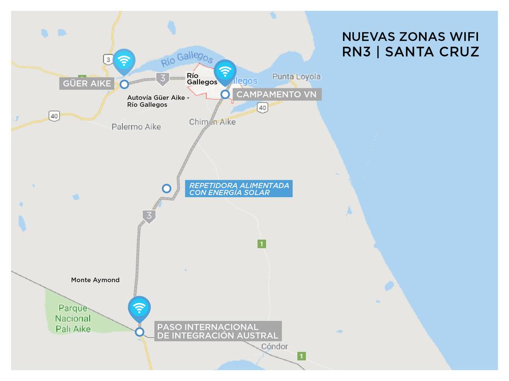 Pusieron zonas con acceso a wi fi gratuito sobre la Ruta Nacional 3
